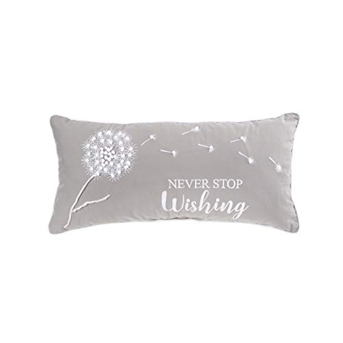 C&F Home Never Stop Wishing Pillow 12"x24" Embroidered French Knot Throw Pillow Decor Decoration Throw Pillow Spring Summer Floral for Couch Chair Living Room Bedroom 12 x 24 Gray