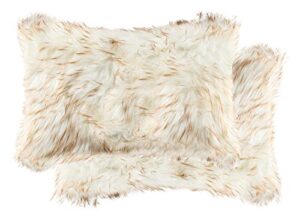 luxe fur throw pillows for couch and bed | lush double-sided faux fur pillow set of 2 | belton gradient tan accent pillows with insert, 12 in x 20 in