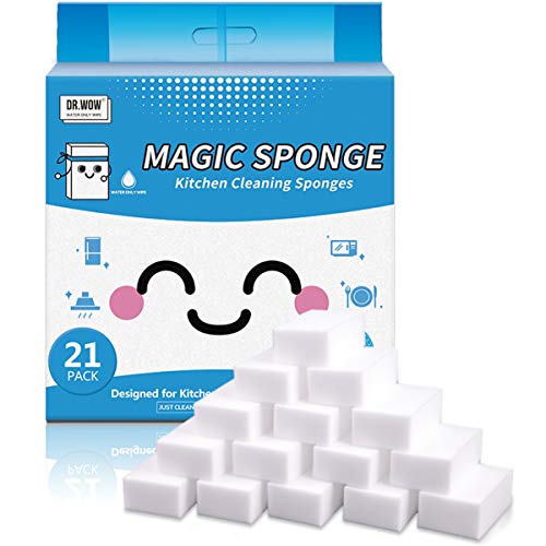 Dr.WOW 21 Pack Extra Thick Magic Sponge, Melamine Sponge - 2X Thicken 2X Long Lasting Cleaning,Eraser Sponge in Kitchen Air Fryers, Bathroom, Office Work Well