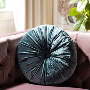 safavieh home caramia smoke blue round button tufted decorative pillow pillow, 16"x16"