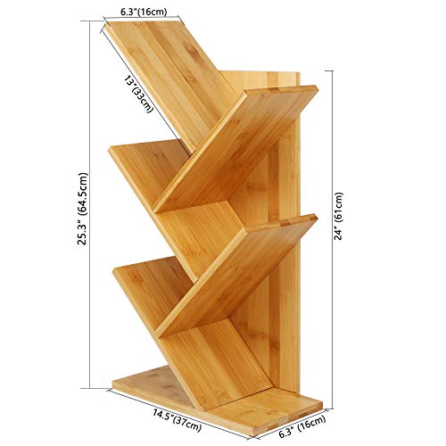 Tree Bookshelf, Bamboo Wood Bookcase Rack 4-Tier Book Rack, Free-Standing Holder Organizer, Book Storage Organizer Shelves, Books/CDs/Albums/Files Holder, Display Storage Rack for Home, Office