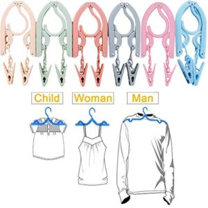 Travel Hangers with Clips Portable Folding Clothes Hangers with 1 pcs Clothesline 12 pcs with 24 pcs Hanger Clips for Scarves Suits Trousers Pants Shirts Socks Underwear Travel Home Foldable Clothes