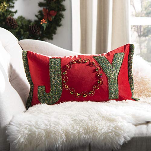 Safavieh Home Joy Green and Red Holiday 12 x 20-inch Decorative Pillow Pillow