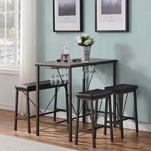 O&K FURNITURE Bar Table and Chairs Set of 4, Industrial Dining Table Set with Glass Holder, Kitchen Table with Upholstered Bench and Stools, Counter Height Pub Table Set for Small Space(Gray)