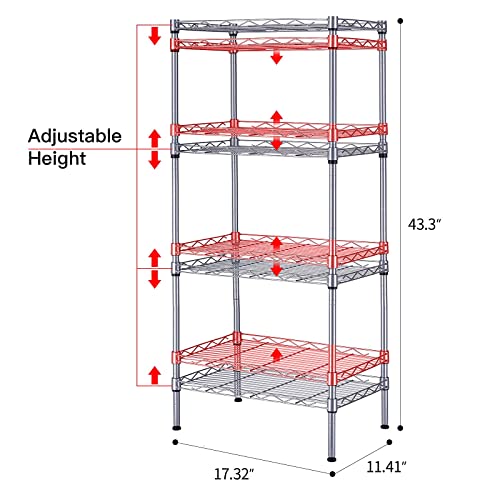 SINGAYE 4 Tier Shelf Adjustable Storage Shelf 350LBS Load Capacity Metal Storage Rack 17.32”L X 11.41”W X43.3” H