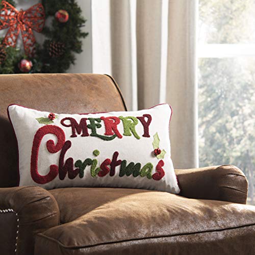 Safavieh Home Jingles Green and Red and Beige Merry Christmas 12 x 20-inch Decorative Pillow Pillow