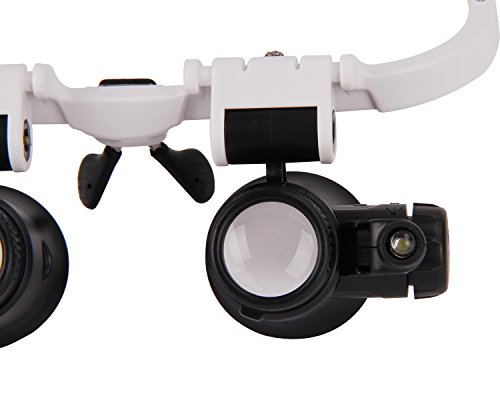 Head Mount 2 LED Lights Magnifying Glass,Hands Free Bracket Magnifier 8X 15X 23X, Dual-Lens Eye Loupe Magnifier for Electronics Jeweler Watch Repair