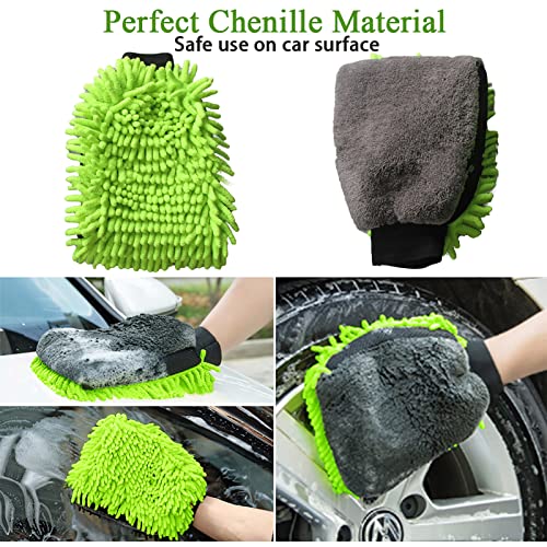 GreatCool Car Wash Collapsible Bucket with 3-in-1 Car Wash Mitt, Coral Velvet + Weave + Chenille Microfiber Glove Sponge, 10L (2.6 Gallon) Portable Folding Basin Pail for Car Household Cleaning