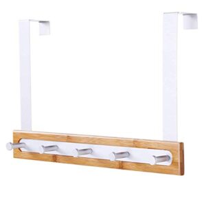 over the door 5 hooks hanger bamboo wooden stainless steel towel coat bag bath hanging rack (silver)