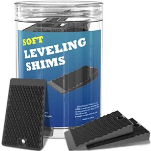 furniture levelers, 32 piece jar, rubber shims for leveling, black wedge for table toilet refrigerator piano, small shims for home improvement and work, cuttable and stackable