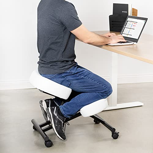 DRAGONN by VIVO Ergonomic Kneeling Chair, Adjustable Stool for Home and Office - Improve Your Posture with an Angled Seat - Thick Comfortable Cushions, White, DN-CH-K01W