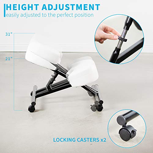 DRAGONN by VIVO Ergonomic Kneeling Chair, Adjustable Stool for Home and Office - Improve Your Posture with an Angled Seat - Thick Comfortable Cushions, White, DN-CH-K01W