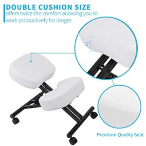 DRAGONN by VIVO Ergonomic Kneeling Chair, Adjustable Stool for Home and Office - Improve Your Posture with an Angled Seat - Thick Comfortable Cushions, White, DN-CH-K01W