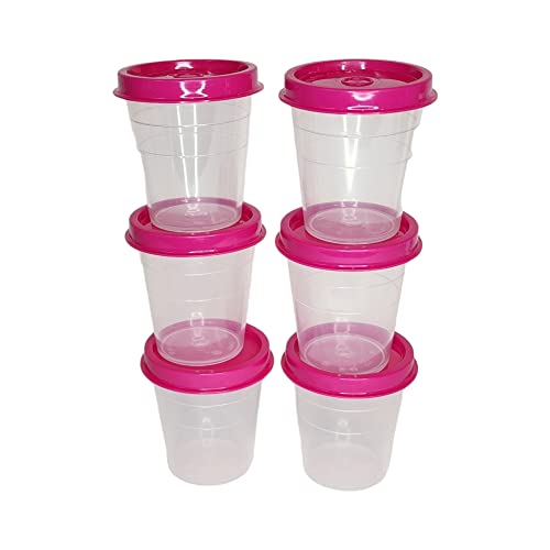 Tupperware Tupper Minis Classic Sheer Midgets Set in Natural with Flamingo Pink Seal