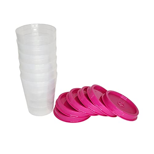 Tupperware Tupper Minis Classic Sheer Midgets Set in Natural with Flamingo Pink Seal