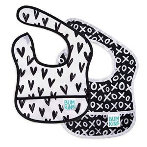 bumkins starter bib, baby bib infant, waterproof fabric, fits infants and babies 3-9 months â€“ hearts & xoxo (2-pack)