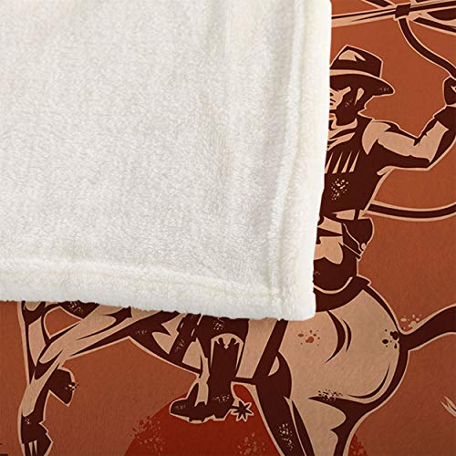 Mugod Cowboy Throw Blanket Rodeo Poster with a Cowboy Sitting on a Rearing Horse in Retro Style Decorative Soft Warm Cozy Flannel Plush Throws Blankets for Baby Toddler Dog Cat 30 X 40 Inch