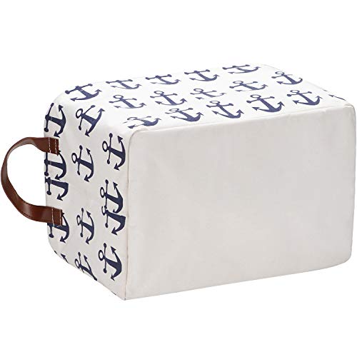 Sea Team Large Size Canvas Storage Bin Collapsible Shelf Basket Toy Organizer with Nautical Anchor Pattern, 16.5 by 11.8 inches, Navy Blue