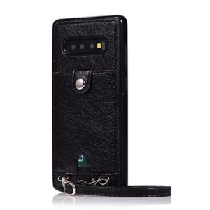 Jaorty PU Leather Wallet Case for Samsung Galaxy S10 Plus Necklace Lanyard Case Cover with Card Holder Adjustable Detachable Anti-Lost Neck Strap Case for Samsung Galaxy S10 Plus,Black