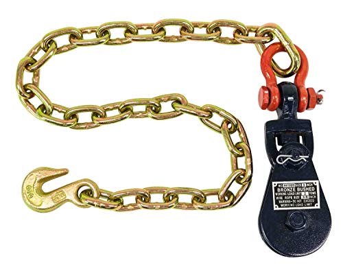 Mytee Products Tow Truck Kit - (1) 2 Ton 3" Snatch Block w/Chain & (4) Tire Skates for Tow Truck Safety Orange - Flatbed Tow Truck Rollback Wrecker Car Carrier Cable