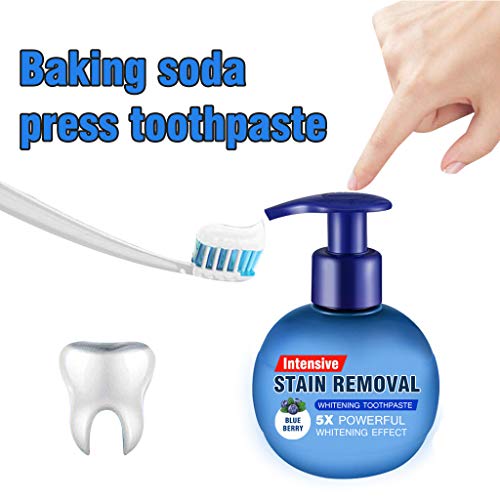 Baking Soda Whitening Toothpaste,Intensive Stain Remover Whitening Toothpaste Strengthening Stain Removal Gel Toothpaste Whitening Removal Gel Fluoride-Free Press Toothpaste (Blueberry)…