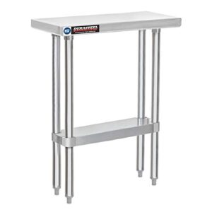 food prep stainless steel table - durasteel 30 x 12 inch commercial metal workbench with w/die cast corner brackets - nsf certified - for restaurant, warehouse, home, kitchen, garage