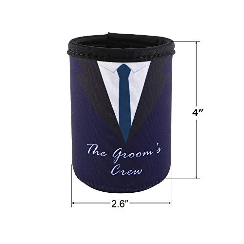 CM Groom and Groom's Crew Soft Neoprene Can Sleeves Covers for Regular Standard 12 Fluid Ounce Drink & Beer Cans for Wedding Party Groomsman Party Groomsman Gifts Bachelor Party, 11 Pcs