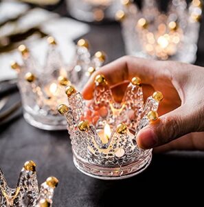 vixdonos votive candle holders set of 6 crown glass tealight candle holder for wedding, party and home decor (gold tips)