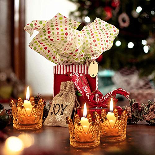 Vixdonos Votive Candle Holders Set of 6 Crown Glass Tealight Candle Holder for Wedding, Party and Home Decor (Gold Tips)