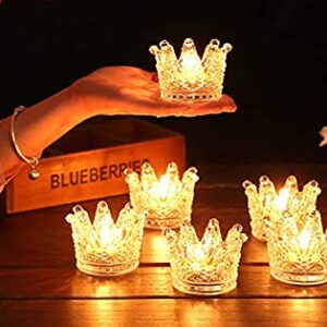 Vixdonos Votive Candle Holders Set of 6 Crown Glass Tealight Candle Holder for Wedding, Party and Home Decor (Gold Tips)