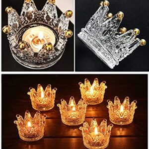 Vixdonos Votive Candle Holders Set of 6 Crown Glass Tealight Candle Holder for Wedding, Party and Home Decor (Gold Tips)