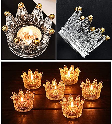 Vixdonos Votive Candle Holders Set of 6 Crown Glass Tealight Candle Holder for Wedding, Party and Home Decor (Gold Tips)