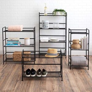 Flipshelf Folding Metal Bookcase-Small Space Solution-No Assembly-Home, Kitchen, Bathroom and Office Black, 3 Shelves, Wide