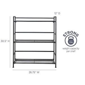 Flipshelf Folding Metal Bookcase-Small Space Solution-No Assembly-Home, Kitchen, Bathroom and Office Black, 3 Shelves, Wide