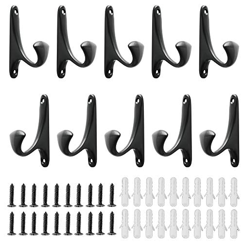 Alise 10 Pcs Single Robe Coat Hook Towel Hooks Heavy Duty Wall Mount Clothes Hooks for Bathroom Kitchen Closet Cloakroom Toilet Garage Balcony,Black Finish