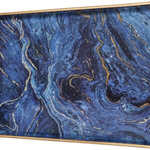 Zosenley Decorative Tray, Marbling Plastic Tray with Handles, Rectangular Vanity Tray and Serving Tray for Bathroom, Kitchen, Ottoman and Coffee Table, 15.6” x 10.2”, Blue