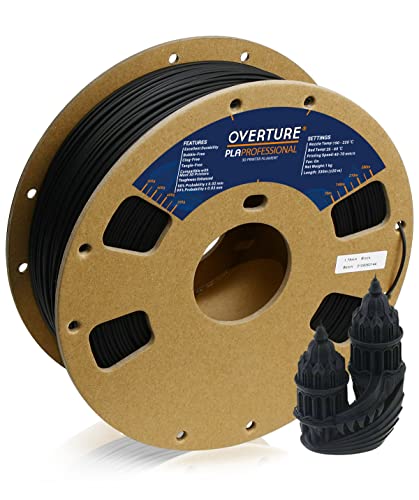 OVERTURE PLA Plus (PLA+) Filament 1.75mm PLA Professional Toughness Enhanced PLA Roll, Cardboard Spool, Premium PLA 1kg(2.2lbs), Dimensional Accuracy 99% Probability +/- 0.03mm (Black)