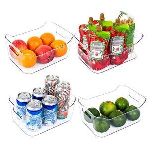 vtopmart refrigerator organizer bins 4 pack - clear small plastic food organizer with handle for fridge, freezer, cabinet, kitchen pantry organization and storage, bpa free, 9.5" long