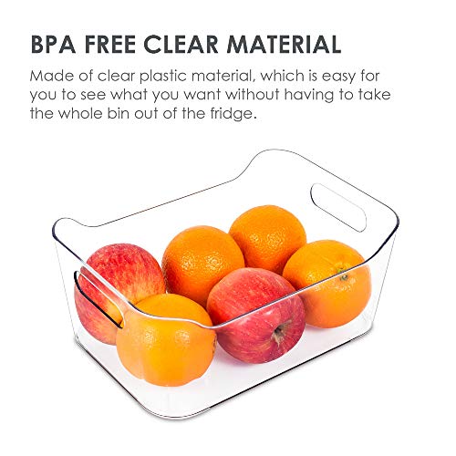 Vtopmart Refrigerator Organizer Bins 4 Pack - Clear Small Plastic Food Organizer with Handle for Fridge, Freezer, Cabinet, Kitchen Pantry Organization and Storage, BPA Free, 9.5" Long