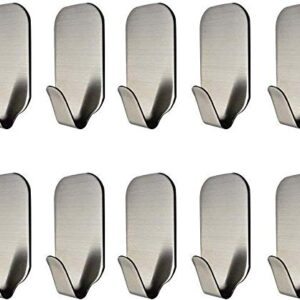 10 Pcs Adhesive Hook (Hold 8 lb Each) Heavy Duty 304 Stainless Steel Hanging for Bath Towel Coat Hat Hooks Kitchen Wall Storage Organizer