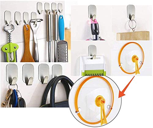 10 Pcs Adhesive Hook (Hold 8 lb Each) Heavy Duty 304 Stainless Steel Hanging for Bath Towel Coat Hat Hooks Kitchen Wall Storage Organizer