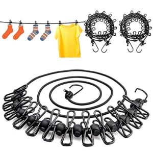 roctee 3 pack portable travel clothesline with all 36 clothespins, retractable clothesline outdoor laundry line for drying clothes heavy duty windproof (black)