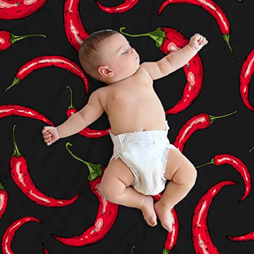 Mugod Throw Blanket Seamless Hand Drawn Pattern with Hot Chili Pepper on Black Decorative Soft Warm Cozy Flannel Plush Throws Blankets for Baby Toddler Dog Cat 30 X 40 Inch