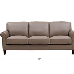 Hydeline Laguna Top Grain Leather Sofa Couch, 86", Taupe