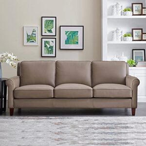 Hydeline Laguna Top Grain Leather Sofa Couch, 86", Taupe