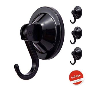 NL Home Suction Cup Hooks, Powerful Vacuum Wreath Hangers for Glass Door or Window, Set of 4, Black