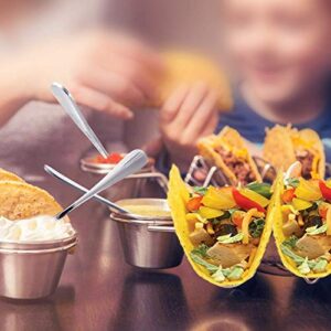 Upgrade Taco Shell Stand Up Holders- 2 Pack Premium Stainless Steel Taco Tray with 4 Salad Cups & 2 Spoons,Holds 3 Tacos Each Keeping Shells Upright & Neat