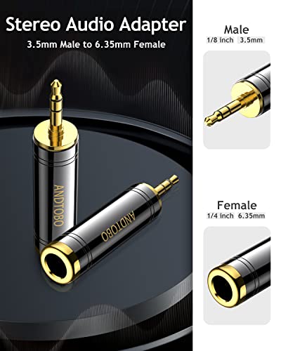 ANDTOBO 3.5mm Male to 1/4'' Female Stereo Pure Copper Headphone Adapter,3.5mm(1/8'') Plug Male to 6.35mm (1/4'') Jack Female Stereo Adapter for Headphone, Amp Adapte, Black 1-Pack