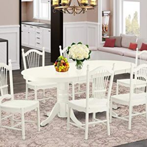 East West Furniture VADO7-LWH-W 7Pc Dinette Set Includes a 59/76.4 Inch Oval Dining Table with Butterfly Leaf and 6 Wood Seat Kitchen Chairs, Linen White Finish