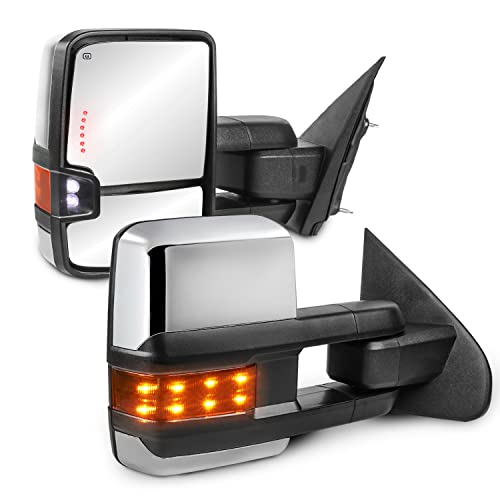 MOSTPLUS Power Fold Chrome Towing Mirrors Compatible for 2014-2018 GMC Serria Chevy Silverado w/Turn light, Clearance Lamp(Set of 2) Not for Diesel Truck